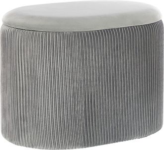 Beliani Pouf mit Stauraum Samtstoff Hellgrau oval 55x35 cm plissiert Modern Richland