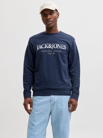 Jack & Jones Sweatshirt JACK & JONES JJDEVIN DAYTONA PRINT SWEAT CREW NECK, Herren, Gr. XS, navy blazer, angeraute Sweatware, Obermaterial: 60% Baumwolle, 40% Poly