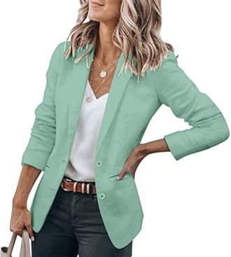 Minetom Blazer Femme Élégant Veste de Tailleur Costume Manches Longue Couleur Unie Slim Fit Bureau Affaires Manteau Blouson avec Boutons Vert XXL