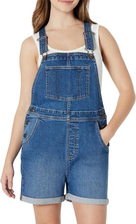 Amazon Essentials Damen Mittlerer Stretch Relaxed Fit Denim Kurze Overalls mit Verstellbaren Tr&auml;gern Mittelblau Vintage XX-Large