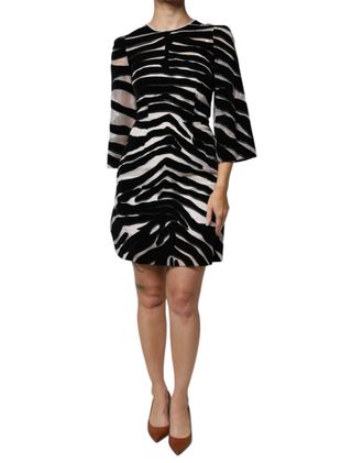 Dolce & Gabbana Womens Black White Zebra A-Line Sheath Mini Dress And Nylon Silk