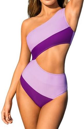 Cupshe Maillot de bain une pièce pour femme, asymétrique, avec découpe, couleurs contrastantes, S