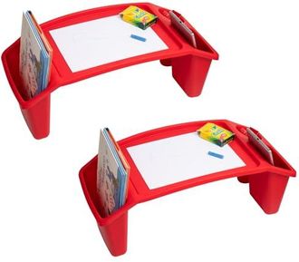 Mind Reader Sprout Collection, Portable Desk, Breakfast Tray, Laptop Desk, Side Storage Pockets with 3 Compartments for Toys, Books, Games and Snacks, Set of 2, 2