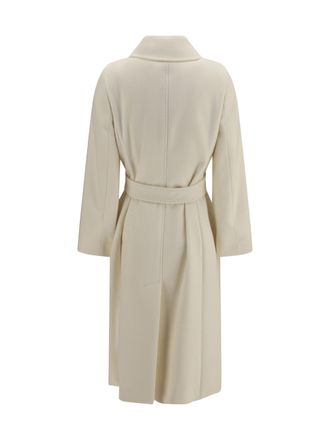 Max Mara Womens Double Breasted Wool Coat Bianco Lana Fleece Ovis Aries