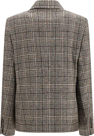 Brunello Cucinelli Alpaca-Wool Checked Double-Breasted Blazer - Beige
