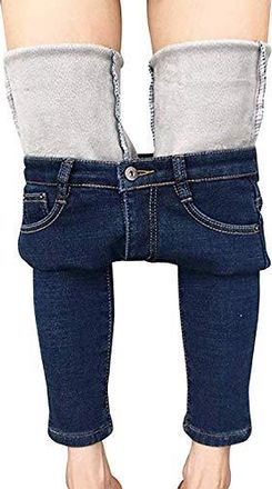 Onsoyours Pantalon Jeans Femme Chaud Thermiques Hiver Polaire Pant Denim Jegging Slim Taille Haute Skinny Crayon Epais Stretch Fermeture Eclaire pour Femme Fill