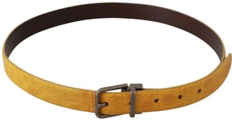 Dolce & Gabbana Mens Yellow Exotic Skin Leather Grey Buckle Belt Gray