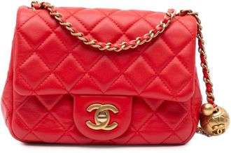 Chanel Hobo Bags - Mini Square Classic Lambskin Pearl Crush Single Fl - Gr. unisize - in Rot - f&uuml;r Damen
