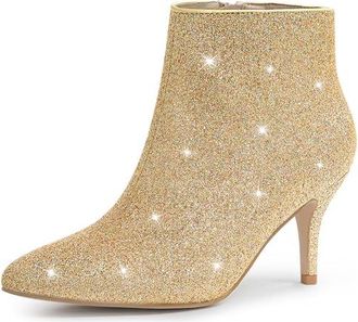 Allegra K Femme Bottines &agrave; Talon Aiguille et Bout Pointu Scintillantes Or 37.5