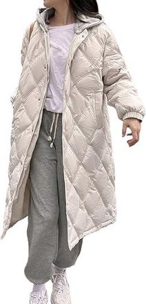 Generic Manteau long dhiver matelass&eacute; &agrave; fermeture &eacute;clair pour femme - Veste l&eacute;g&egrave;re et chaude surdimensionn&eacute;e en duvet &agrave; bulles - Capuche amovible, beige, XXL