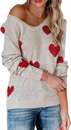 Generic Pull tricot&eacute; pour femme 2026 pour la Saint-Valentin - Large ample, blanc, XL