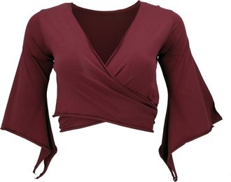 Guru Shop Elfen Top aus Bio-Baumwolle, Top Goa-chic, Yoga Wickeltop - Weinrot, Damen, Size:XL