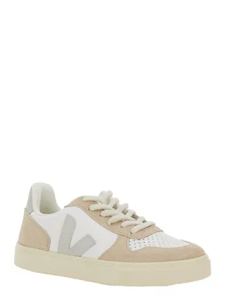 Veja Boys White Low Top Sneakers With Logo Patch Leather Trainers