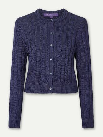 Ralph Lauren Collection Cardigan En Soie &Agrave; Mailles Torsad&eacute;es - Bleu