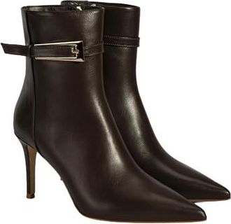 Desa Bottes &agrave; Talons Aiguilles pour Femme - Tige en Cuir, Talon de 9 cm, Fermeture &eacute;clair, Respirantes | Brun - 38