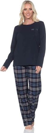 Normann Pyjama long pour femme avec pantalon de pyjama en flanelle &agrave; carreaux, bleu marine, 38-40