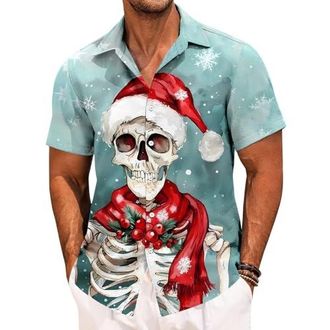 Generic Chemise &agrave; boutons pour homme avec t&ecirc;te de mort de P&egrave;re No&euml;l squelette de No&euml;l tendance d&eacute;contract&eacute;e gothique cool vacances f&ecirc;te d&eacute;t&eacute;, Squelette de No&euml;