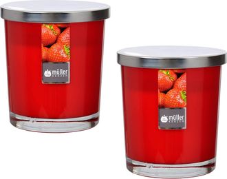 ECI Maxi Duft-Kerzen-Glas Windlicht Aroma-Kerze 110/95 mm mit Deckel | 2er Set Strawberry Love
