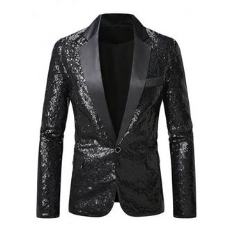 Generic Blazer à paillettes pour homme avec col cranté classique disco bal de fin dannée, fête de mariage, smoking brillant, luxueux, coupe ajustée, couleur u