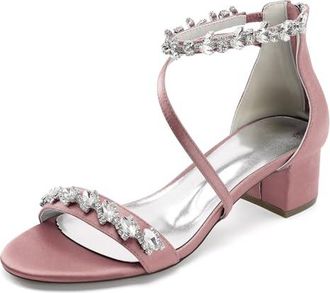 Generic Chaussures De Mariage Femmes Mari&eacute;e Talons Bas Bout Ouvert Chunky Heels Sandales Bureau Travail Soir Talons Hauts 4.5Cm,Nude Pink,43 EU