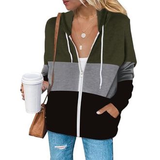 Generic Sweat &agrave; capuche &agrave; manches longues et fermeture &eacute;clair pour femme - Grande taille, Vert/gris, 3XL