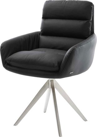 DELIFE Polsterstuhl Abelia-Flex mit Armlehnen Kreuzgestell kantig Edelstahl Echt-Leder Schwarz