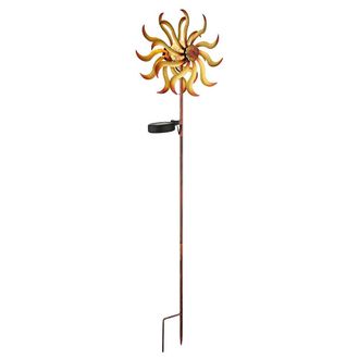 Globo Lighting Gartendeko Windrad LED Solarleuchte gold Terrassenlampe Au&szlig;enleuchte mit Erdspie&szlig;, Metall gold, Bruchglas, warmwei&szlig;, LxH 22x 92 cm