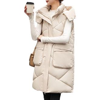 Generic Doudounes matelass&eacute;es Chalecos De Mujer sans manches, gilet bouffant zipp&eacute;, manteaux dhiver et dautomne, blanc, taille 3XL