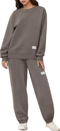 Generico Combinaison compl&egrave;te pour femme, homme, sport, 2 pi&egrave;ces, couleur unie, col rond minimaliste, &eacute;l&eacute;gant, d&eacute;contract&eacute;, l&eacute;ger, incurv&eacute;, sans capuche, panta