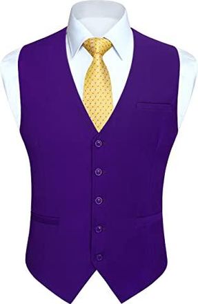 Hisdern Gilets Sans Manche Homme Gilet De Couleur Unie En Coton Pour Hommes Gilet De Costume De Mariage Soiree Formelle,Violet,3XL