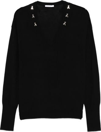 Patrizia Pepe Verzierter Pullover mit V-Ausschnitt - Schwarz