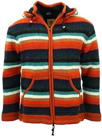 Loud Elephant Veste &agrave; capuche en laine tricot&eacute;e &agrave; la main unisexe pour homme et femme - Doublure polaire - Fermeture &eacute;clair amovible - 100 % pure - Pour lhiver, la 