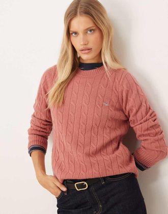 GANT Strickpullover aus Lammwolle in Hellrot mit Zopfmuster