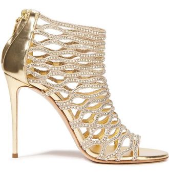 Casadei Crystal Embellished Cut-Out Caged Leather Sandals Size 36