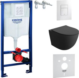 Domino GROHE WC Set mit Vorwandelement, Wand-WC und Sp&uuml;lknopf