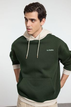 Trendyol MAN Herren Khaki Colour-Block Lang Oversize Sweatshirts