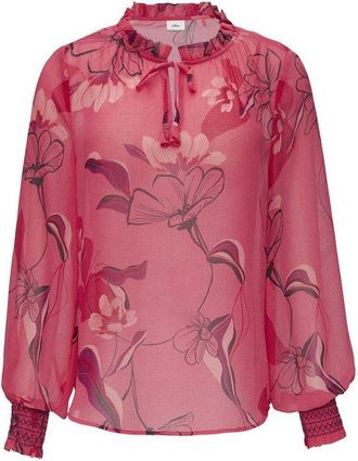 s.Oliver Langarmbluse Bluse Transparente Chiffon-Bluse mit Smok-Details