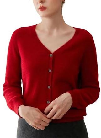 Generic Pull en cachemire doux &agrave; col en V pour femme - Cardigan en tricot - 100 % cachemire, Ankela Rouge, XS