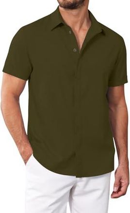 Generic Polo en lin pour homme - Chemises &agrave; manches courtes - Blanc - Coupe ajust&eacute;e - T-shirt en coton pour homme - Polo &agrave; manches courtes - T-shirt de gym &agrave; 