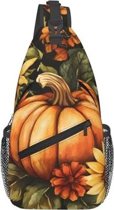 Generic Sacoche Homme Bandouliere Motif de citrouille et tournesol Mode Sac De Poitrine L&eacute;ger Sling Sac &agrave; Dos pour Homme Femme Randonn&eacute;e