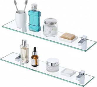 Kes Duschablage Glas Glasregal Glasablage für Badezimmer Wandregal 8mm Hartglas Ablage Dusche Badregal mit Regalhalter 60 cm Poliert 2 Stücke, BGS3201S60-