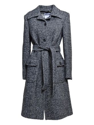 Moschino manteau ceinturé à chevrons - Noir