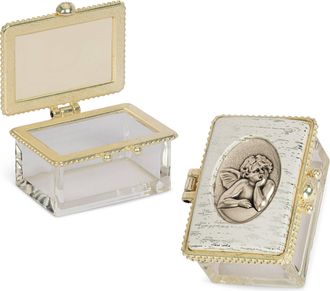 NKlaus Rosenkranzdose aus Glas Etui transp. Klappdeckel perlweiß Engel 5x 3x3cm 2541