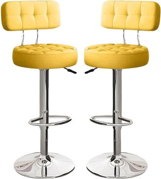 Generic Drehbare, H&ouml;henverstellbare Barhocker (2Er-Set), Gepolstert mit Pu-Leder und R&uuml;ckenlehne, Stabile Metallbeine, 60-80 cm Hoch, Ideal f&uuml;r K&uuml;cheninseln u