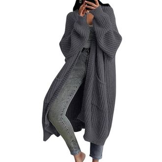 Generic Cardigan long surdimensionn&eacute; pour femme, l&eacute;ger avec poche pour lautomne et lhiver, gris fonc&eacute;, 4XL