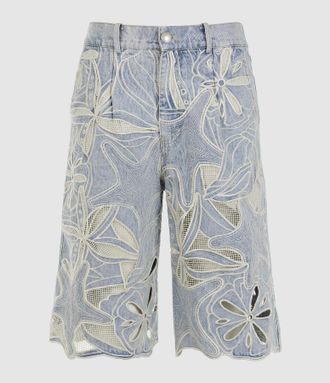 Farm Rio Short Embroidered Denim Seas Desire