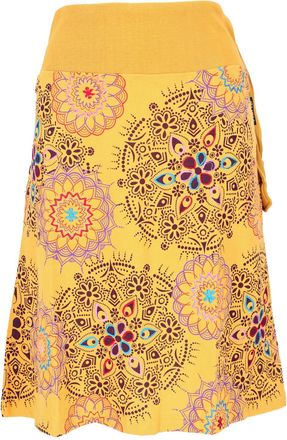 Guru Shop Bestickter Knielanger Rock, Farbenfroher Boho Chic Rock, Retro Mandala - Gelb, Damen, Baumwolle, Size:XL