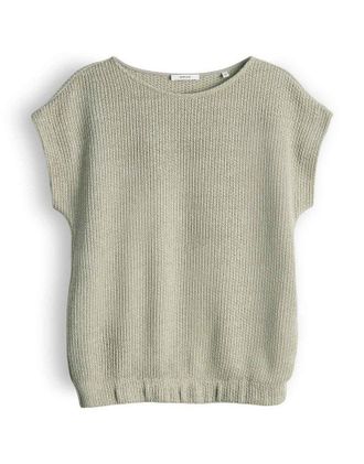 OPUS Kurzarmshirt Jerseytop in Strickoptik Lockerer Schnitt, Gummibund am Saum