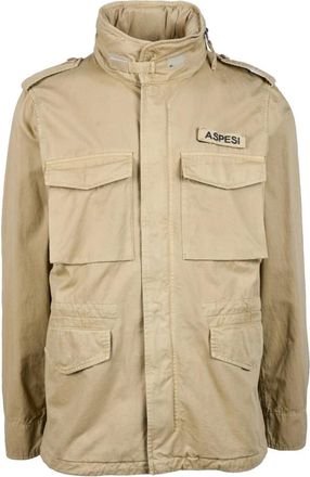 Aspesi Homme, Vestes, Beige, Taille: XL Veste Saharienne avec Fermeture &Eacute;clair et Boutons-Pression