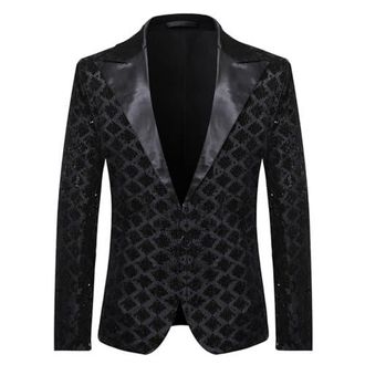 Generico Veste de loisirs pour homme semi-souple &eacute;l&eacute;gante avec ornements &agrave; paillettes pour un style nocturne &eacute;l&eacute;gant Costume de carnaval, Noir, XXL